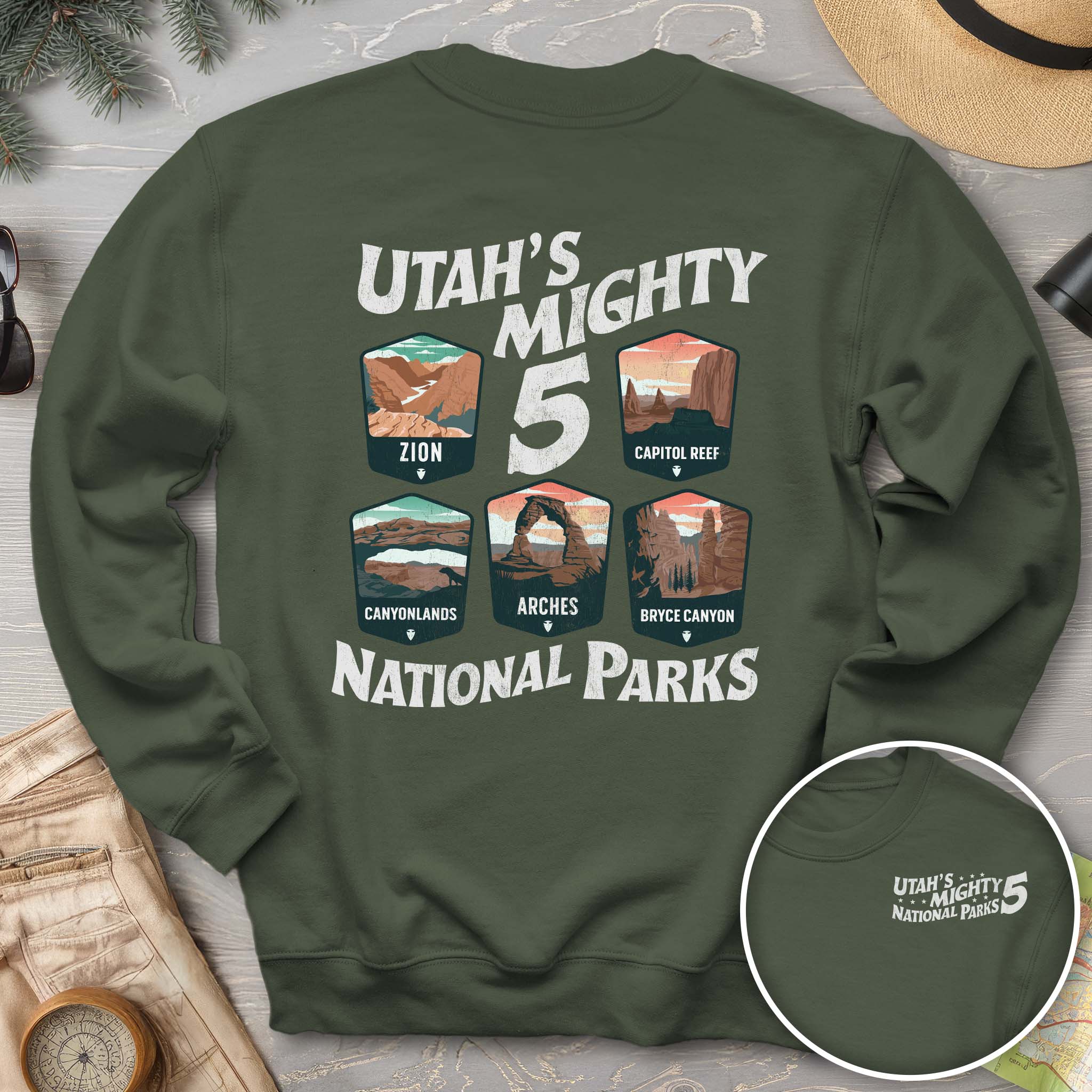 Utah's Mighty Five National Parks "5 Badges" Front/Back Sweatshirt ...